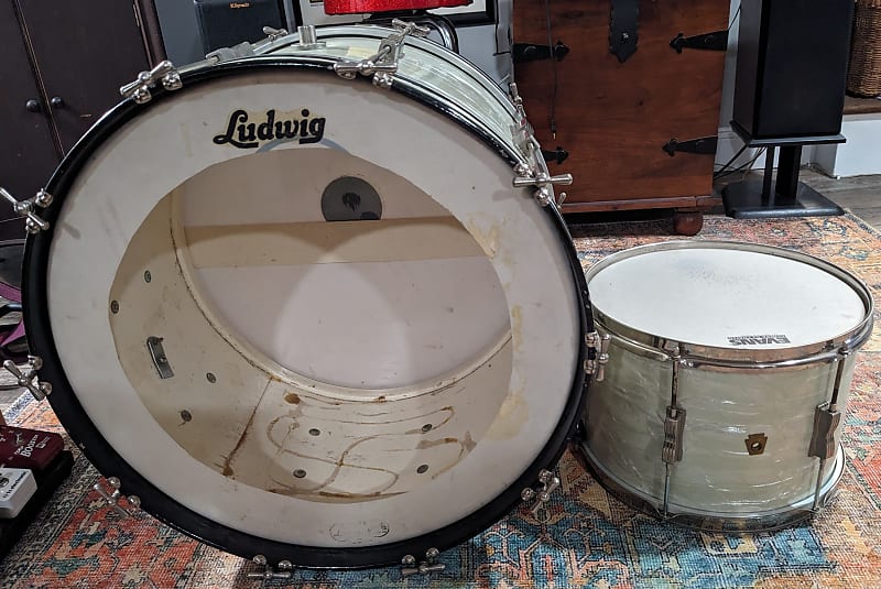 Vintage Mid 1960's Ludwig Club Date Two Piece Drum Kit, White | Reverb