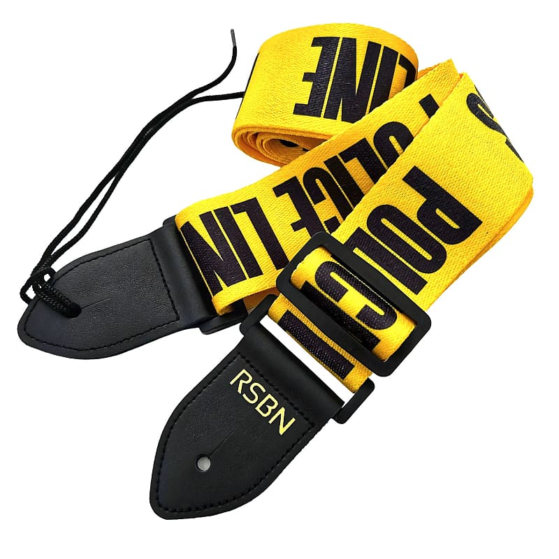 RSBN Police Line Guitar Strap w/ Genuine Leather Ends | Reverb