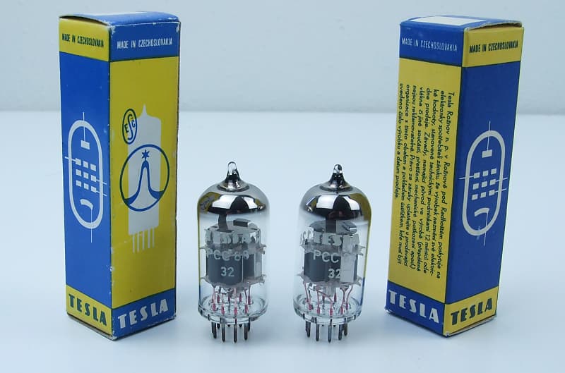 Matched pair vintage Tesla 7DJ8 - PCC88 (6DJ8 - ECC88 | Reverb