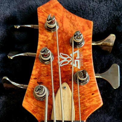 SJ Custom Guitars 5 string bass, Amboyna Burl Top, Ash Back, | Reverb