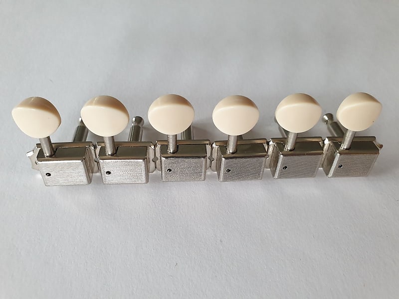 Vintage nickel guitar tuners 6 in line with Ivory buttons | Reverb UK