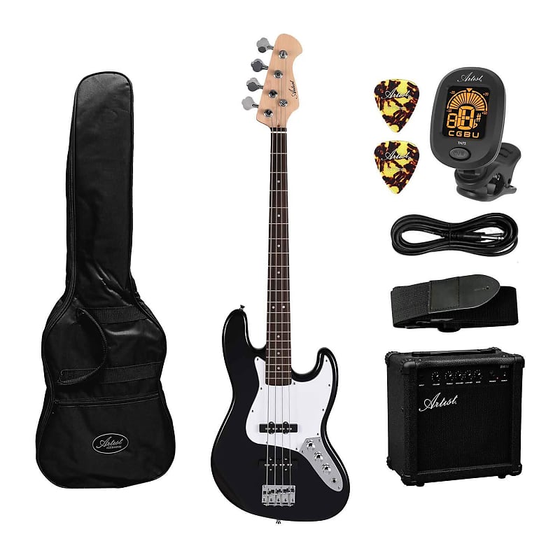 Artist AJB Black Bass Guitar w/ Accessories & Amp | Reverb