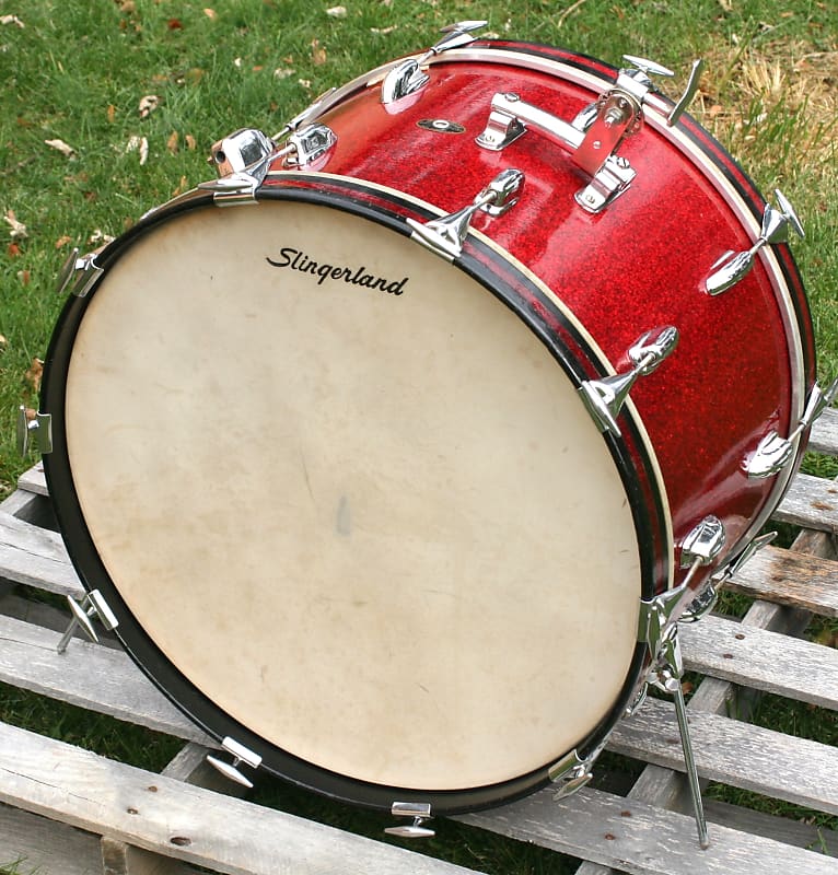 1961 Slingerland 14x22" bass drum in Red-glitter | Reverb