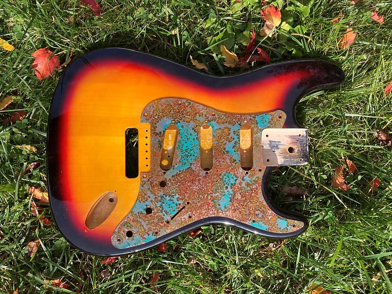 Rusted Relic Strat body with rusted pickguard,satin,gloss | Reverb