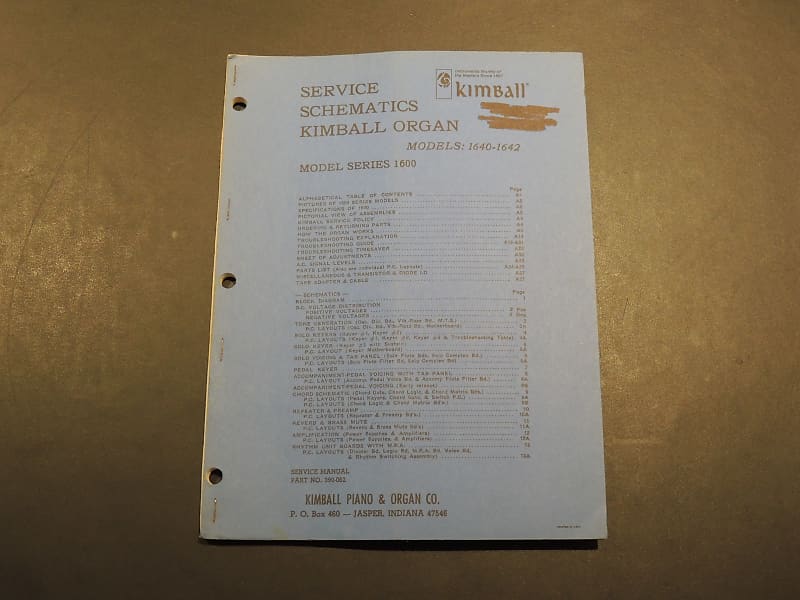 Kimball Models 1640-1642 Service Manual [Three Wave Music] | Reverb