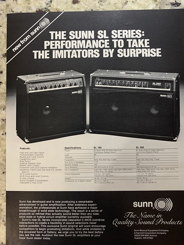 Sunn SL 160 SL 260 Amp Brochure | Reverb