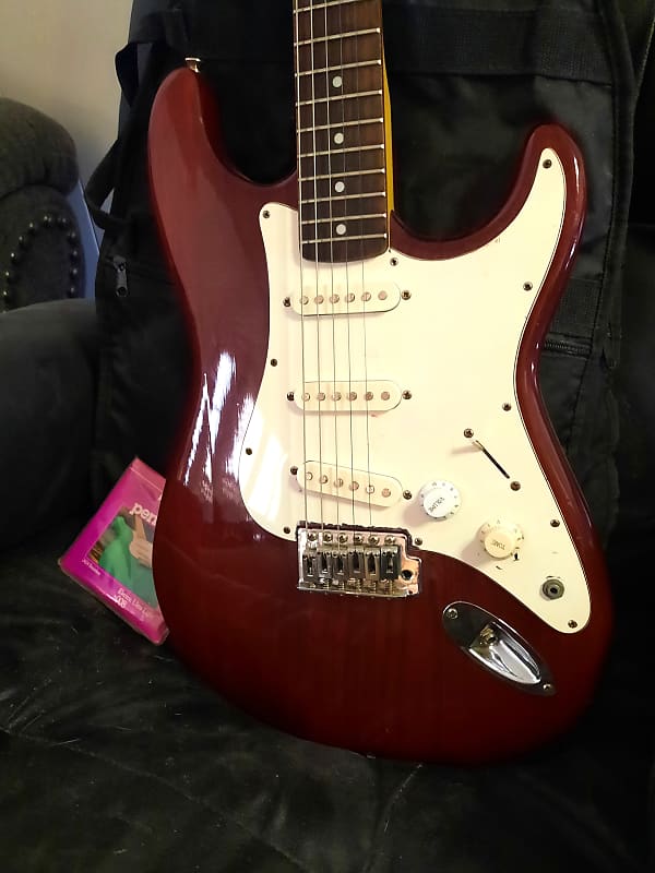 AUSTIN deep maroon Strat guitar. in good condition. | Reverb
