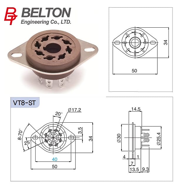 Belton VT8-ST, octal socket in fiberglass for chassis | Reverb