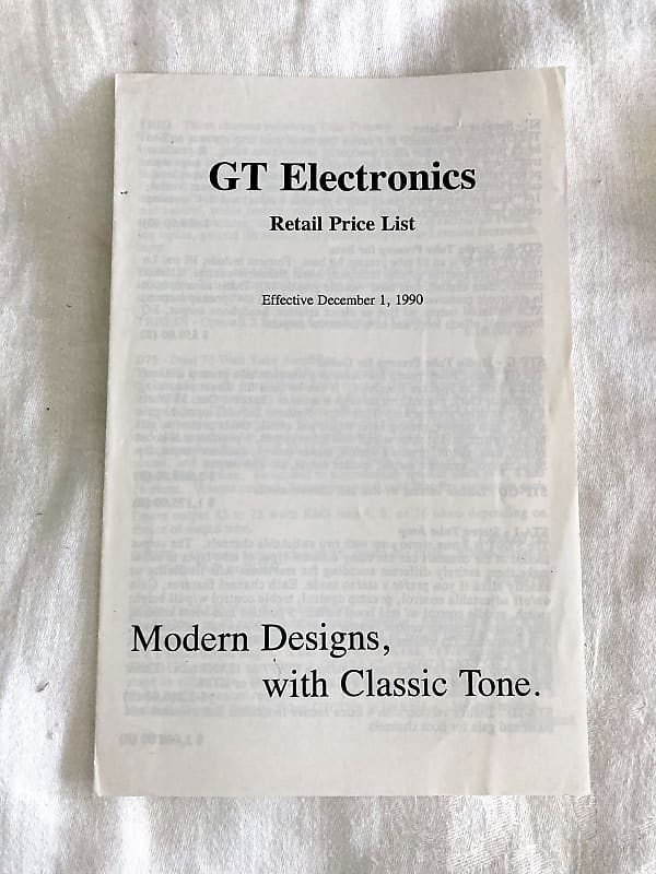 GT electronics Retail Price List 1990 | Reverb
