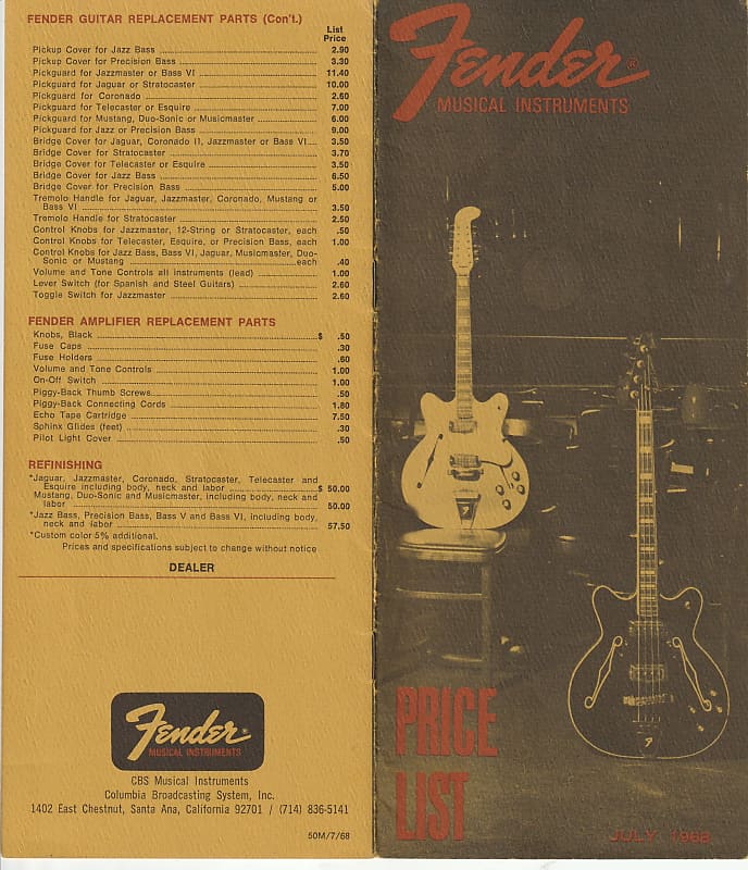 Fender Musical Instruments Price List- July 1968 | Reverb