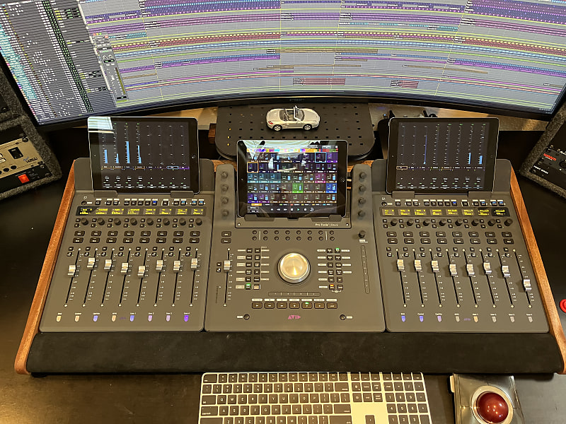 Mix Ends Triple bay Mahogany desktop stand (2)AVid S1’s & | Reverb