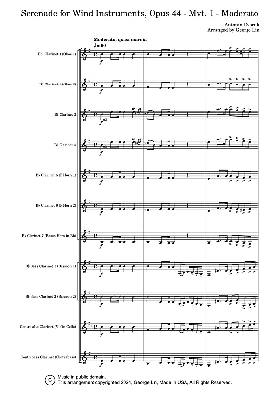 Clarinet Choir Sheet Music: Score and Parts - Serenade for | Reverb