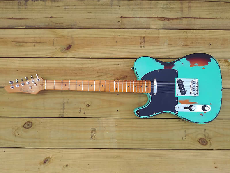 Custom SX Telecaster Seafoam Sunburst Relic Left Handed | Reverb