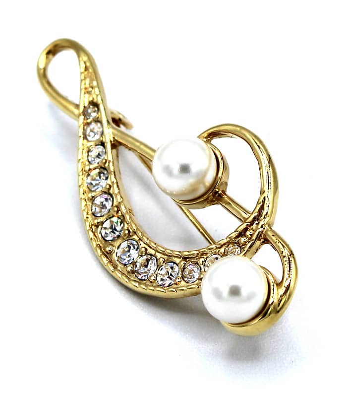 Pin G Clef Gold With Crystals And Faux Pearls | Reverb