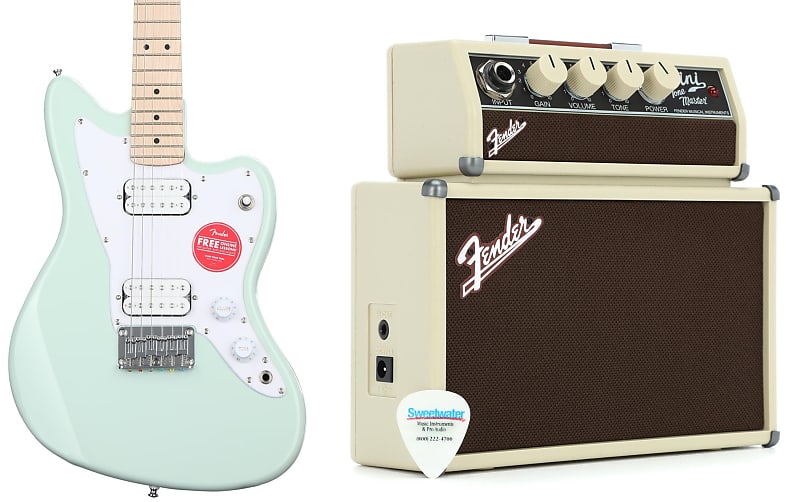 Squier Mini Jazzmaster HH Electric Guitar- Surf Green with | Reverb