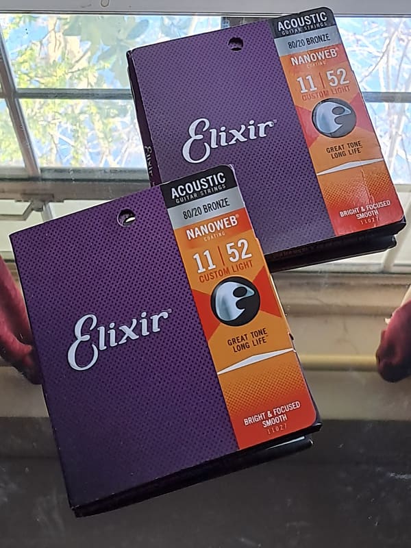 2x Elixir Custom Light Bronze Acoustic Guitar Strings | Reverb