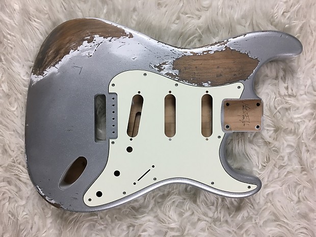 Body guitar Fender Stratocaster style heavy RELIC aged SILVER | Reverb