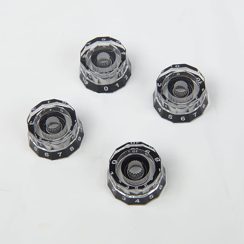 Set of 4 Lampshade Style Electric Guitar Knobs, Clear w/black | Reverb