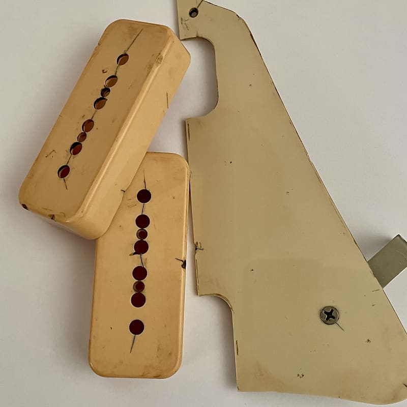 59 Parts aged Gibson P90 pickup covers and pickguard, dark | Reverb