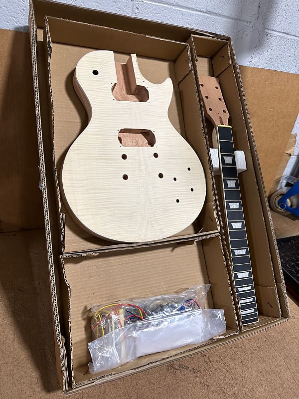 LP COMPLETE DIY Guitar Kit set neck with carved maple top | Reverb