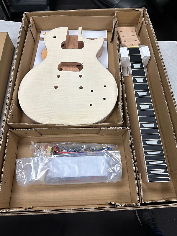 LP COMPLETE DIY Guitar Kit set neck with carved maple top | Reverb