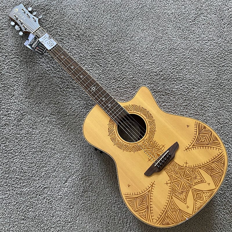 Luna 40 Inch Acoustic Guitar, Vintage Engraved Spruce Wood | Reverb