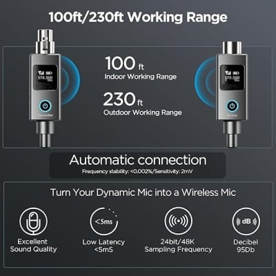 Wireless XLR Transmitter Receiver, Wired to Wireless Mic XLR | Reverb