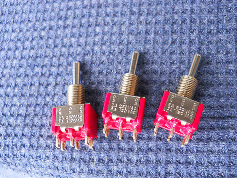 C&K 7211 Mini-Toggle Switch On/ON/On - Red & Chrome | Reverb