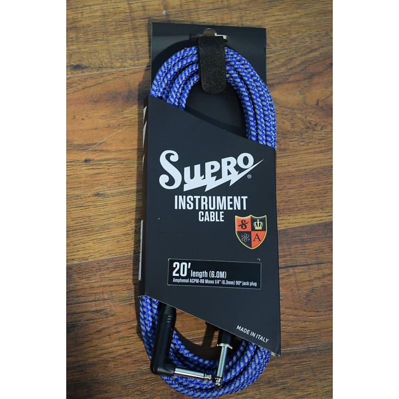 Supro USA CY-20 20' Guitar Bass Instrument Right Angle Cable | Reverb