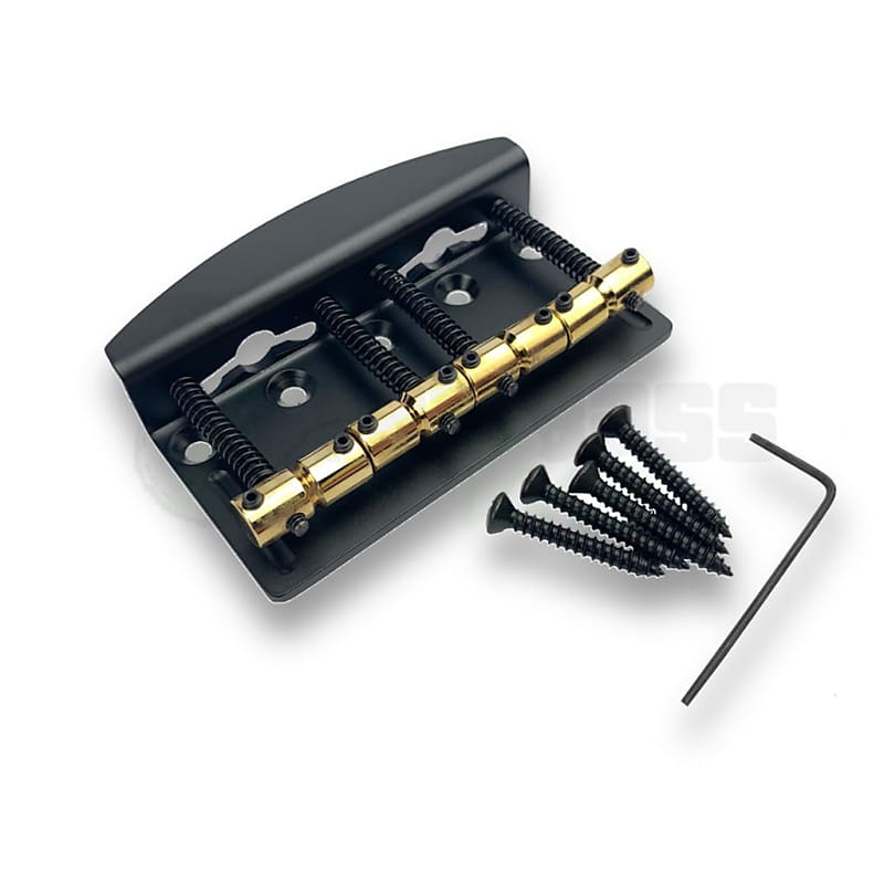 Hipshot 4 String Vintage Bass Bridge - Black with Gold | Reverb