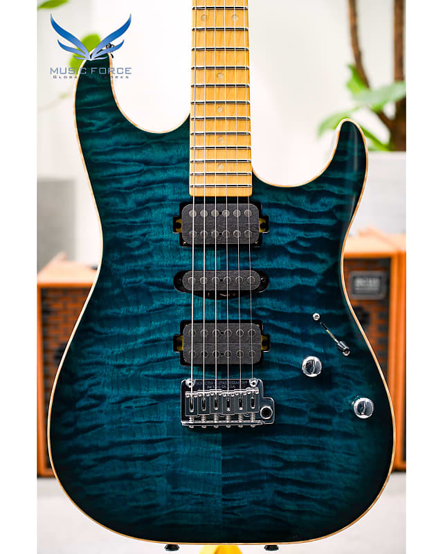 Schecter USA Custom Shop Sunset Custom II HSH QMT-Black Aqua | Reverb