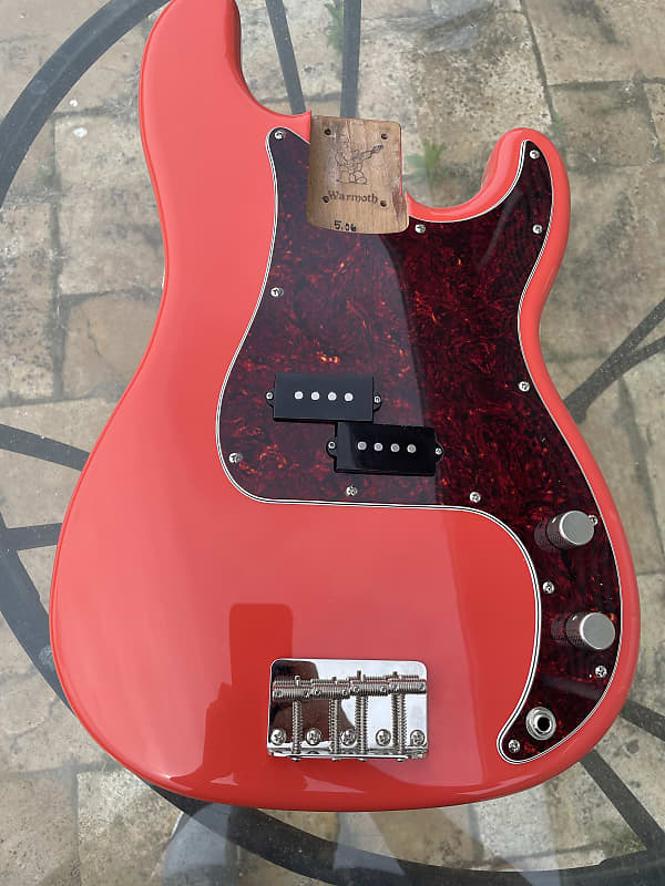 Fender licensed Warmoth precision bass body loaded fiesta red | Reverb