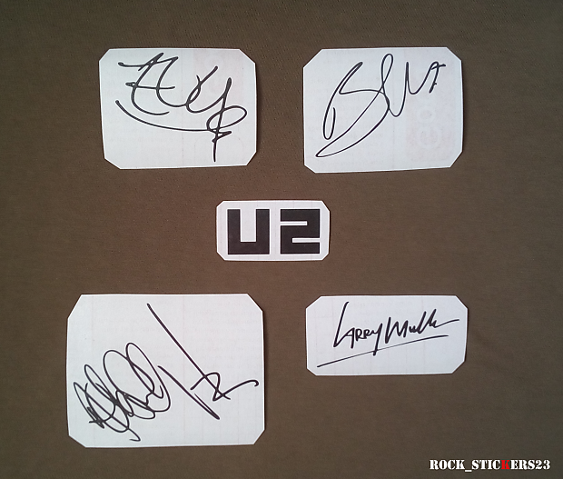 U2 autographs stickers vinyl Bono, The Edge, Adam Clayton, | Reverb