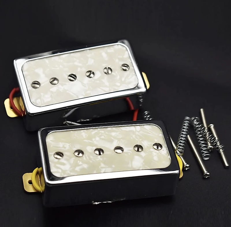 White Pearl Neck and Bridge Guitar P90s Humbucker Pickups Set | Reverb