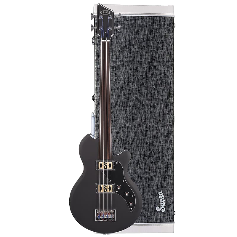 Supro Huntington II Fretless Bass Flat Black Bundle w/ Supro | Reverb