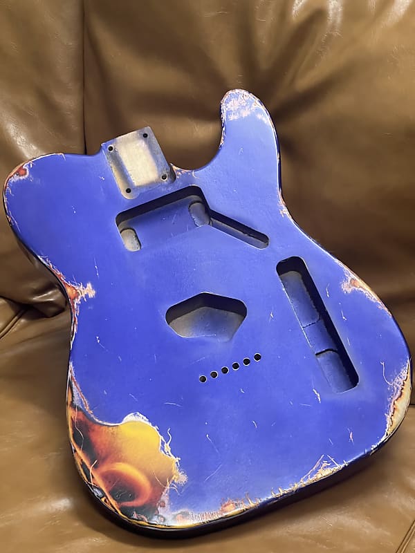Tele Relic guitar body blue retro two tone distressed | Reverb