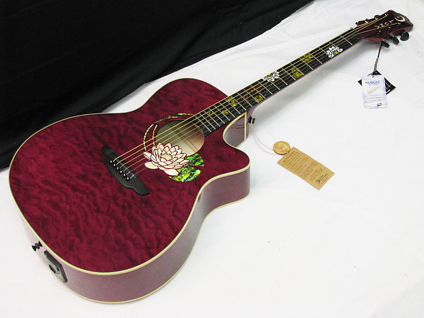 LUNA Flora Lotus Custom grand concert A/E GUITAR new Pink - | Reverb