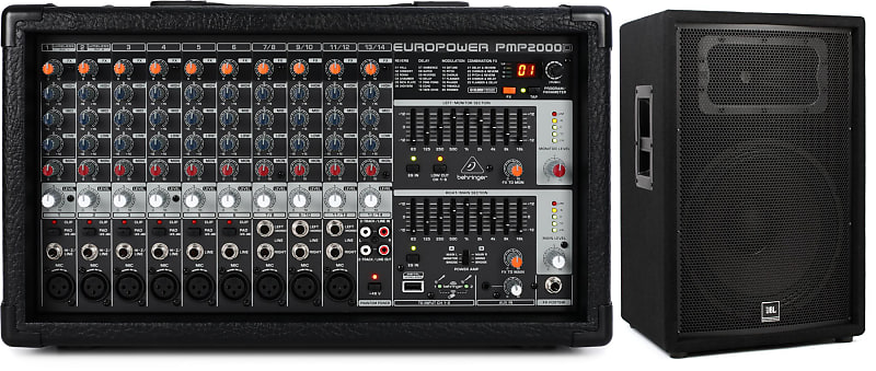 Behringer PMP2000D 14-channel 2000W Powered Mixer Bundle with | Reverb