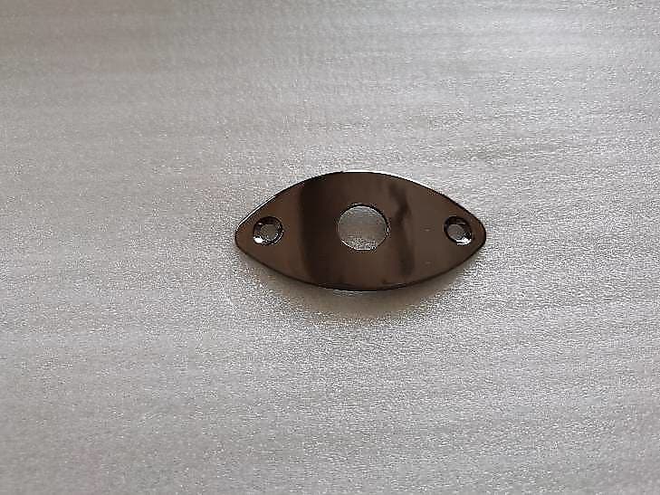 Black Nickel Guitar Bass Oval Curved Metal Jack Plate | Reverb
