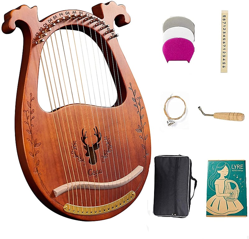 16 String Lyre Harp Solid Wood Mahogany Lyre Harp with Tuning | Reverb