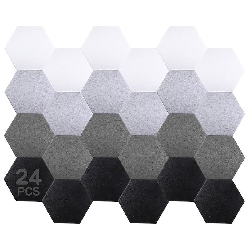24 Pcs Hexagon Adhesive Acoustic Panels, 12 X 10 X 0.4 Inches | Reverb