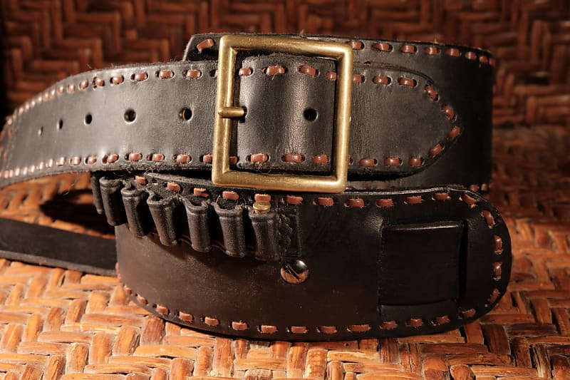 Postal Handmade Black Leather Bandolier Bullet Belt Guitar | Reverb