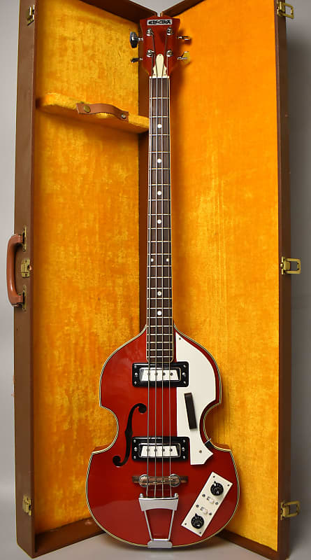 1960s Electra Violin Bass Red MIJ w/OHSC | Reverb