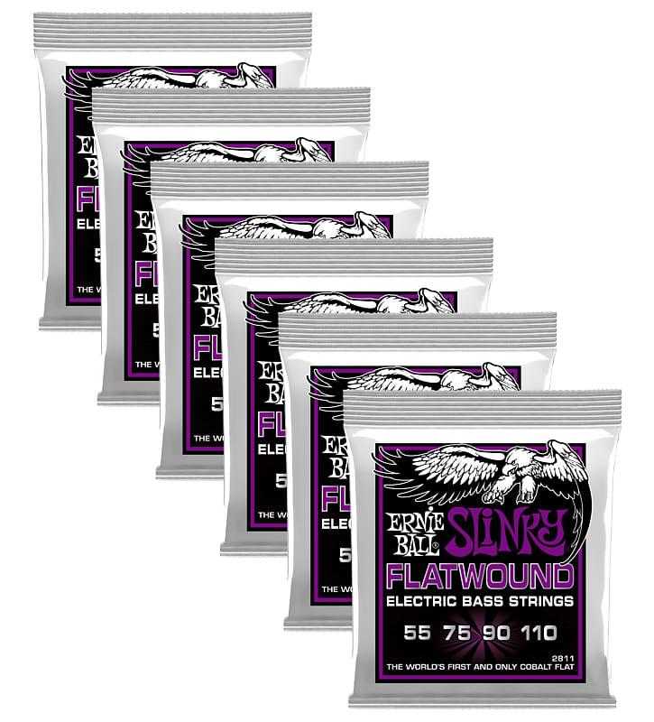 6 PACK Ernie Ball P02811 Power Slinky Flatwound Bass Set, | Reverb