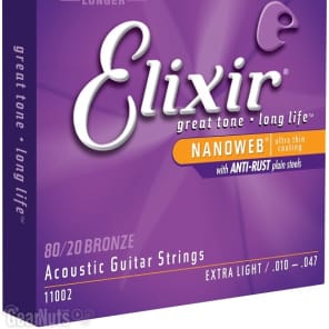 Elixir 11002 Nanoweb 80/20 Bronze Acoustic Guitar Strings - | Reverb