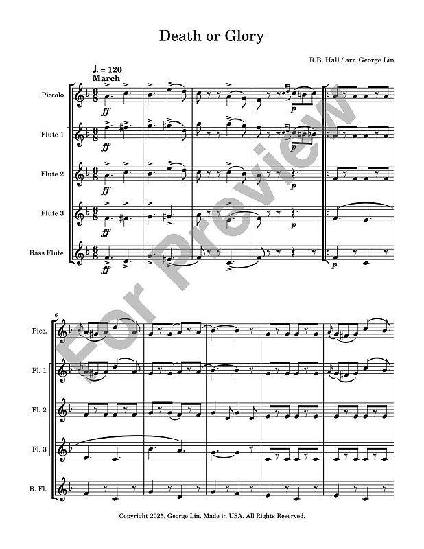 Flute Quintet Sheet Music - Death or Glory (R.B. Hall). | Reverb