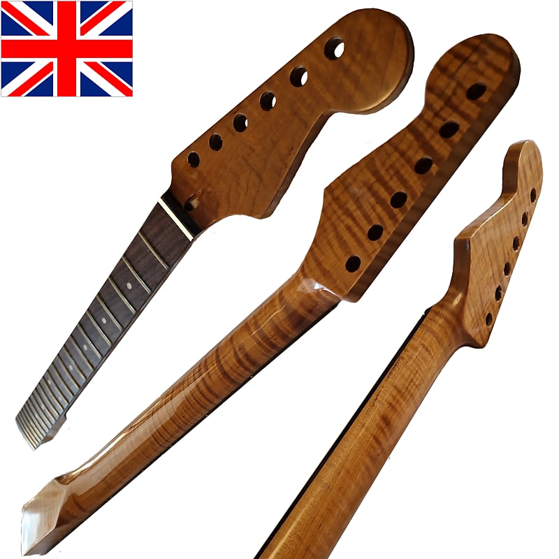 Gloss Roasted Flame Maple + Rosewood Stratocaster Neck: 22 | Reverb