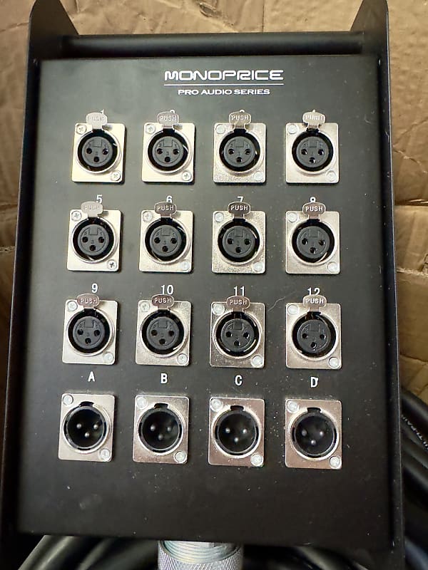 Monoprice 16-channel 25AWG XLR Snake 12x4 Stage Box - 98 feet | Reverb