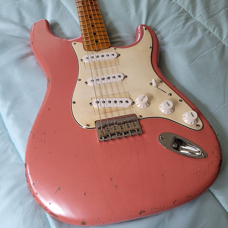 Fender Strat Partscaster 2023 Faded Tahitian Coral Hardtail | Reverb