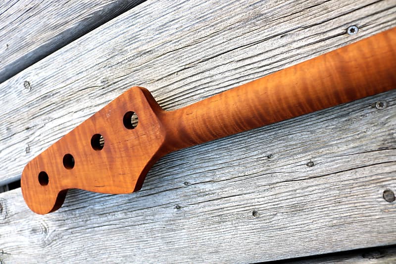 Jazz Bass neck, flamed roasted maple, 20 frets, leveled | Reverb UK